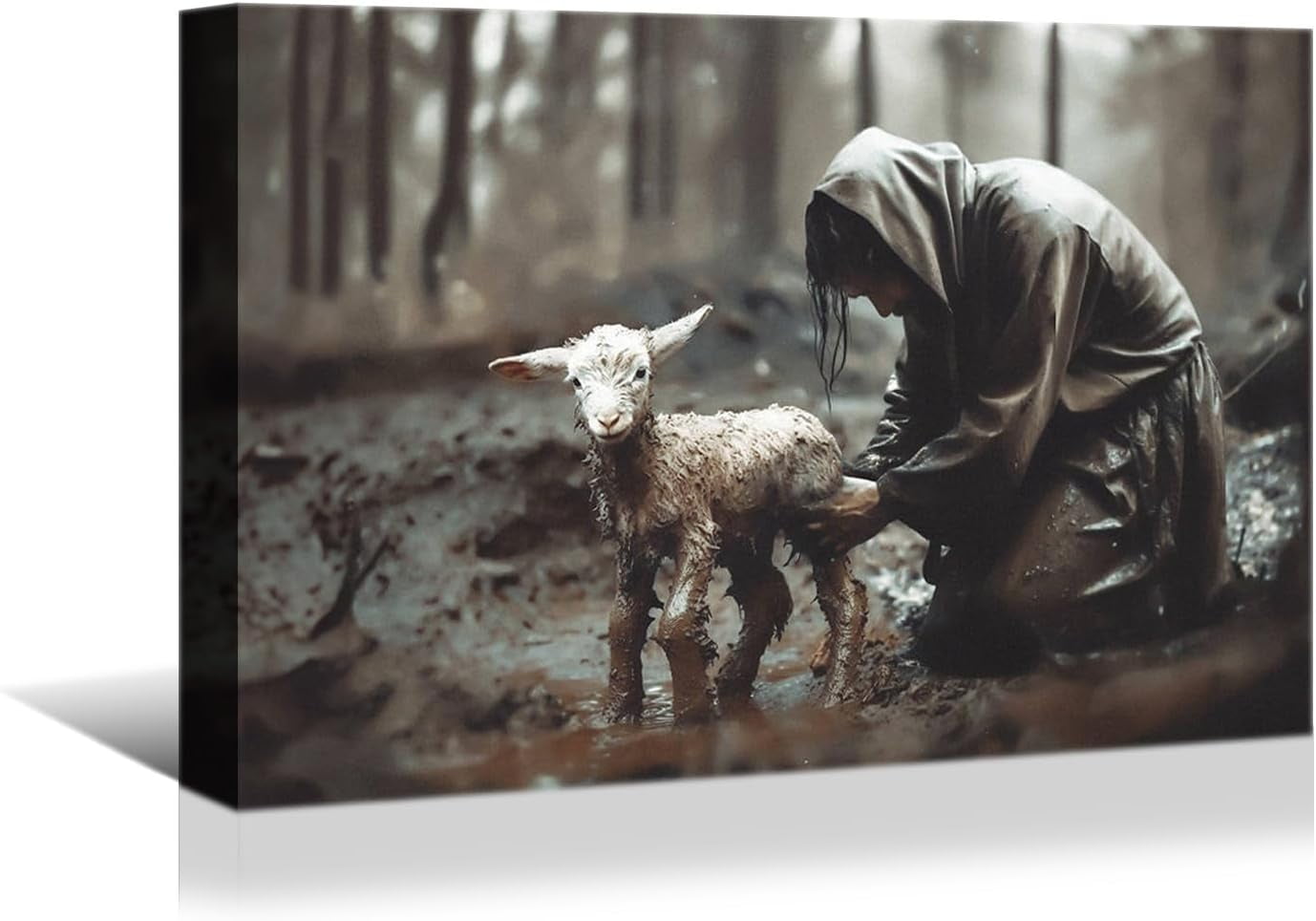 Aaroca Jesus With The Sheep Wall Art Jesus Running After Lamb Canvas ...