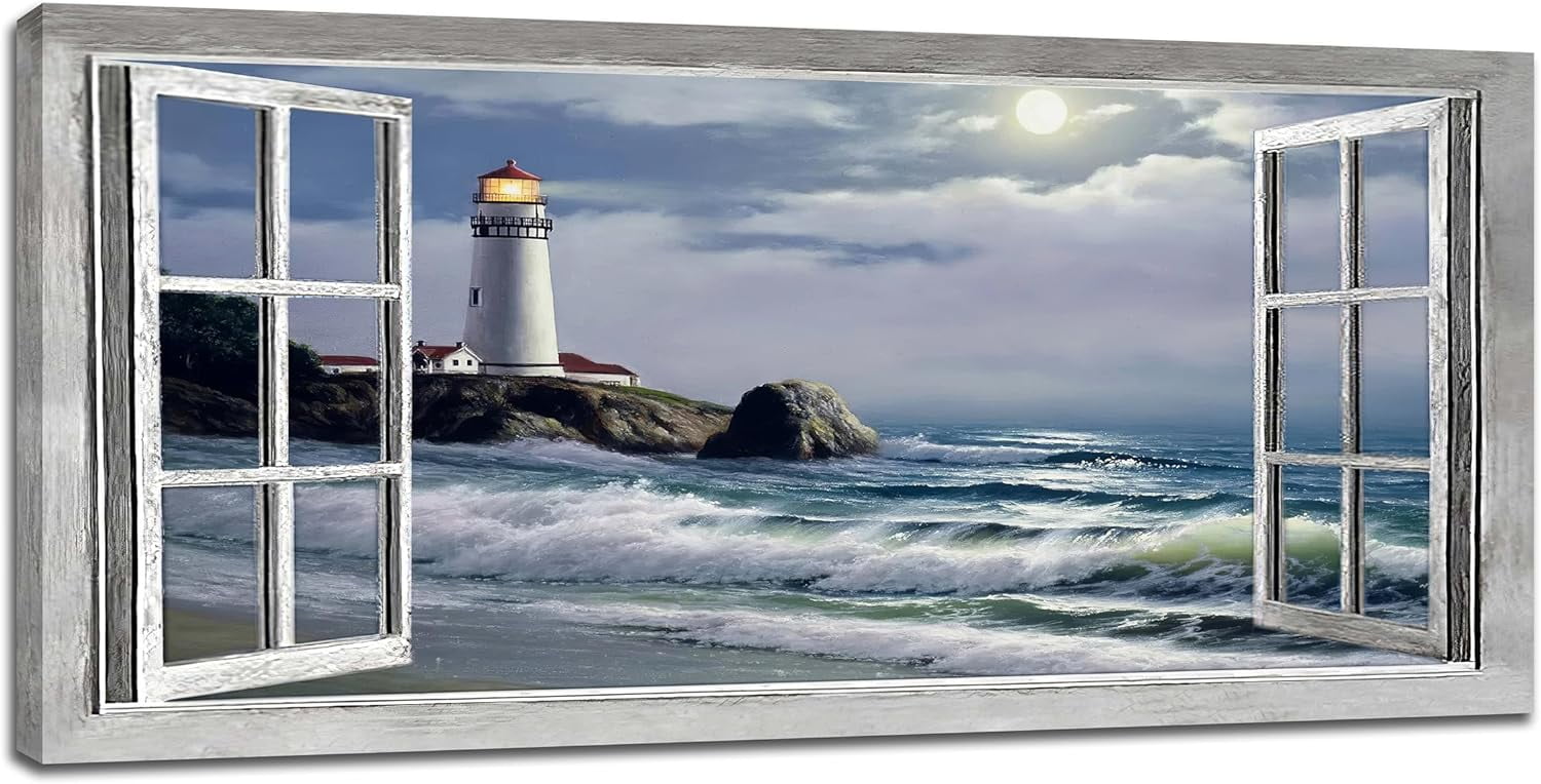 Aaroca Lighthouse Nautical Large Wall Art Coastal Beach Pictures Wall ...