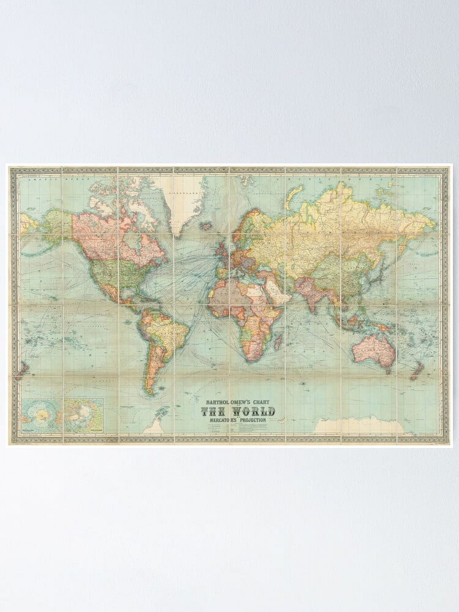 Aaroca Mercator World Map, Bartholomew chart of the world on Mercator ...