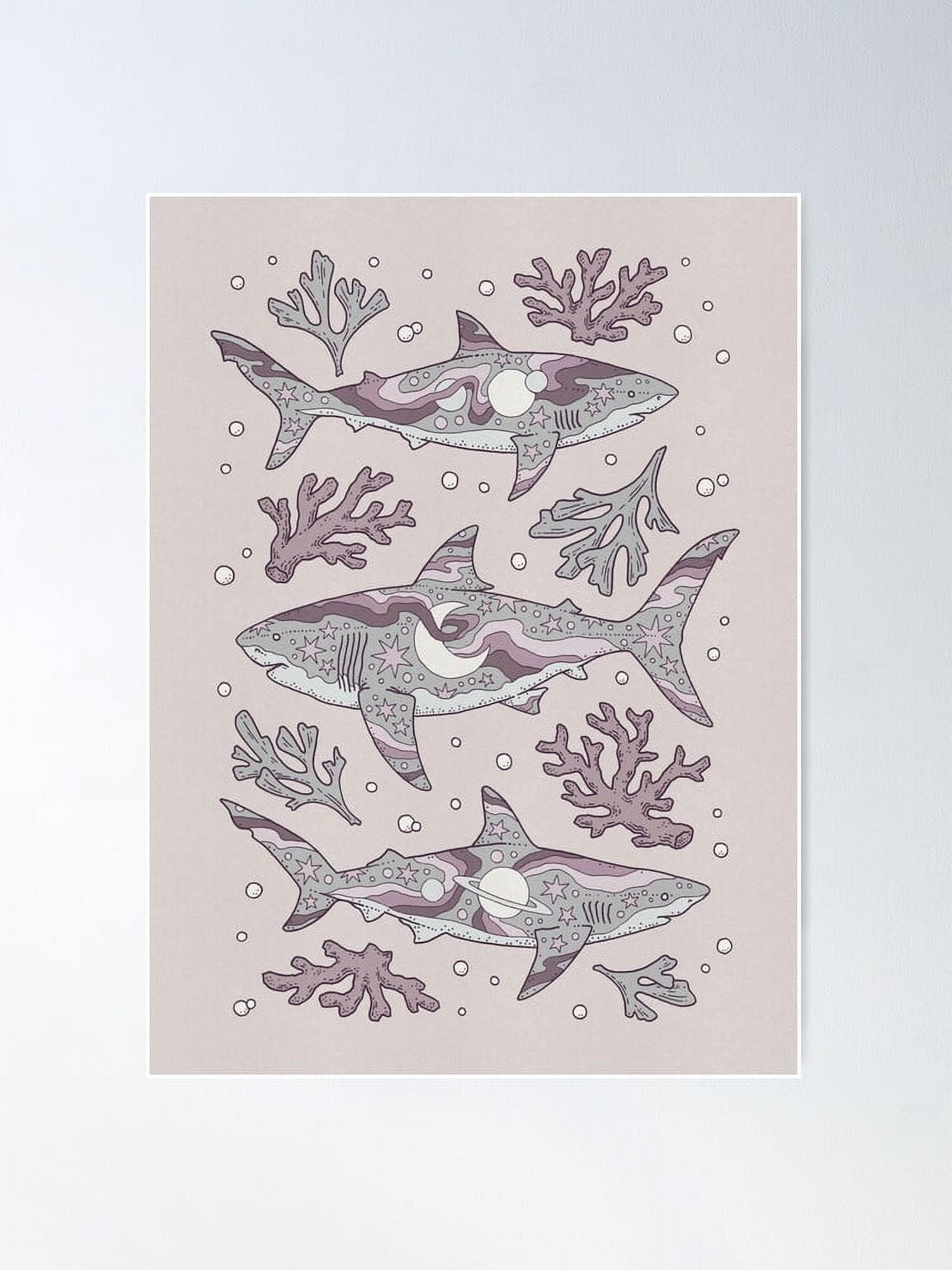 Aaroca Midnight Swim | Ocean Shark Art | Purple Haze Palette Poster ...