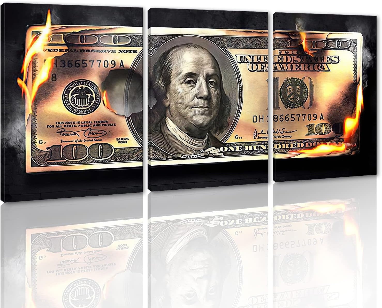 Aaroca Money Wall Art 3 Panels 100 Dollar Bill Pictures Canvas Prints ...