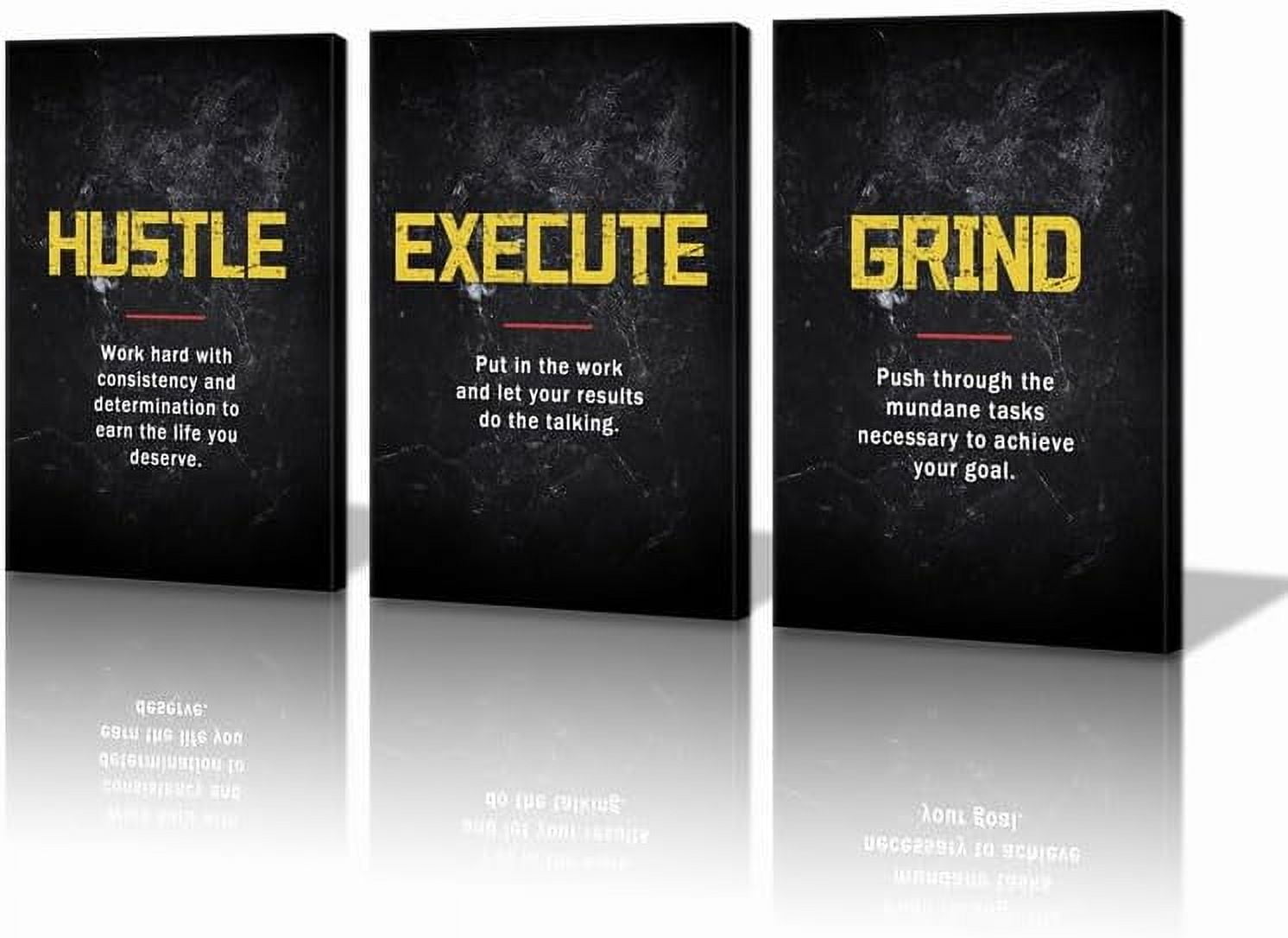 Aaroca Motivational Wall Art, Grind Hustle Execute Inspirational Wall ...
