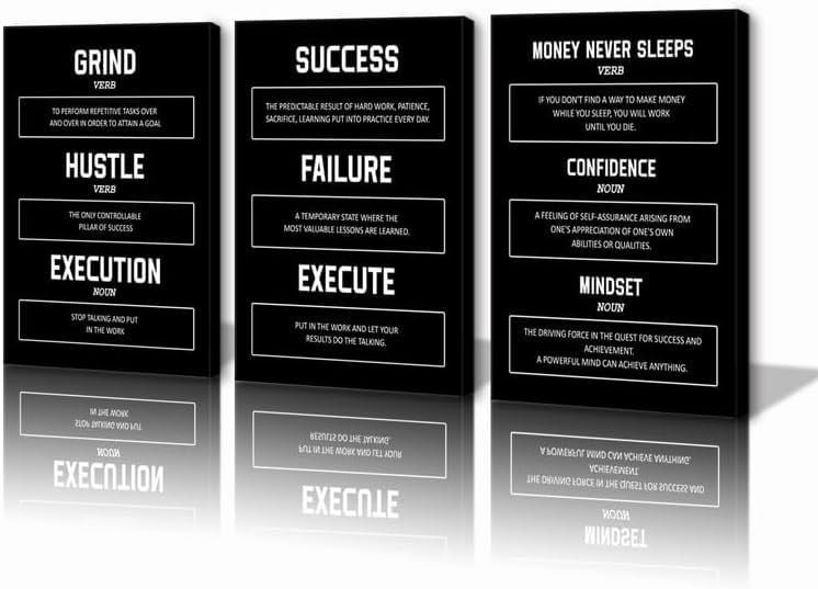 Aaroca Motivational Wall Art Set - Grind Hustle Execution Success Money ...