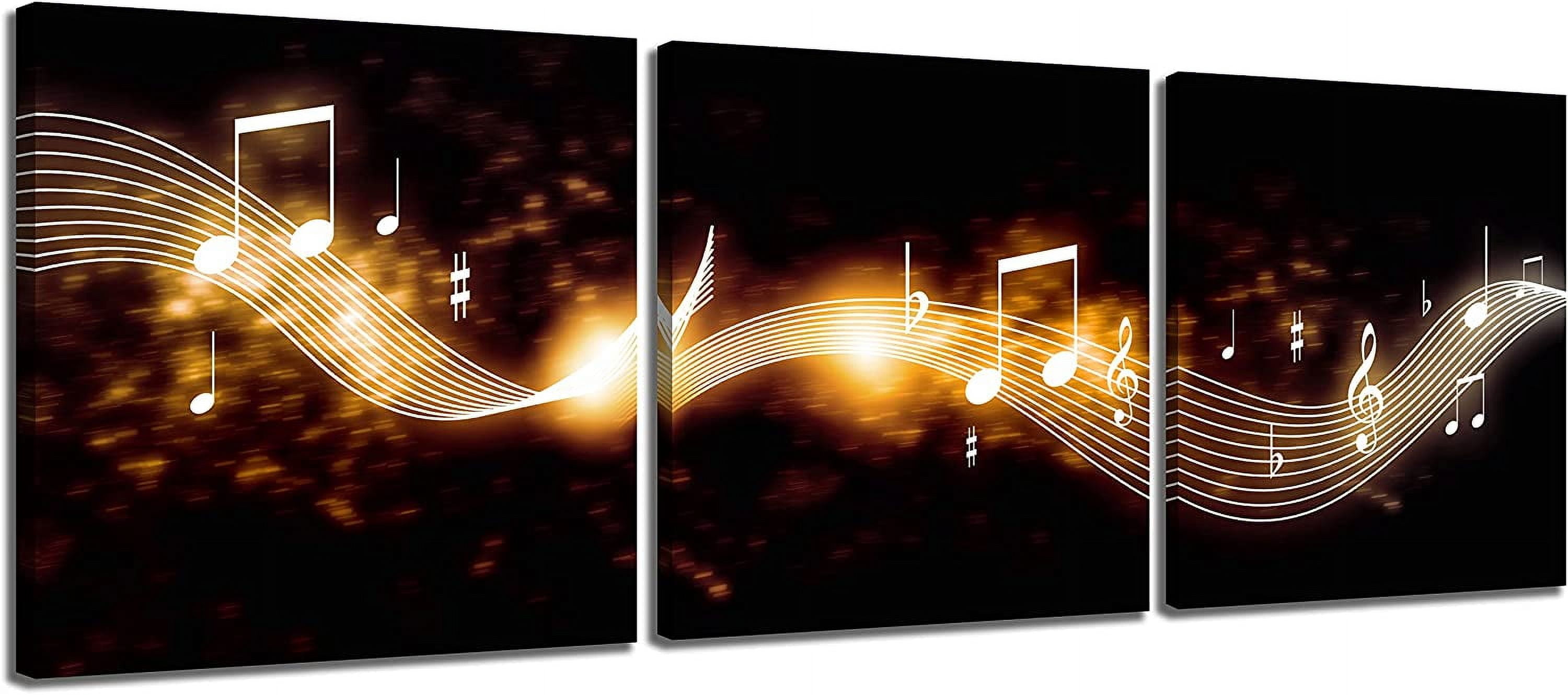 Aaroca Music Art Print Canvas Music Notes Wall Decor Black and Gold ...