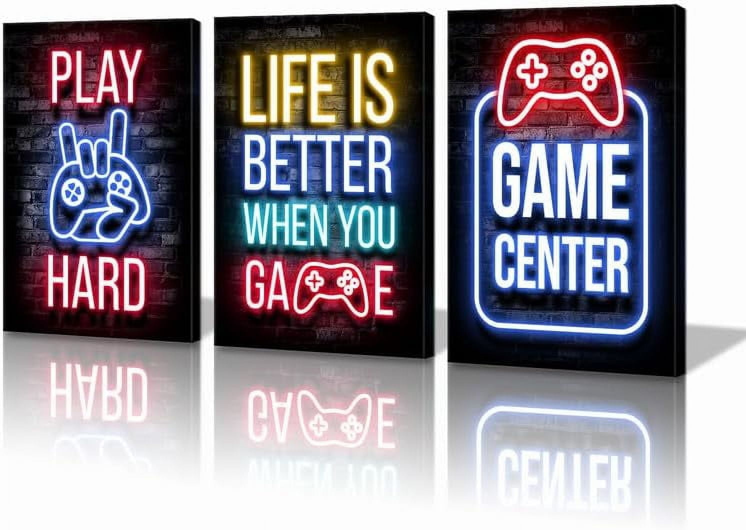Aaroca Neon Gamer Symbol Canvas Wall Art-Gaming & chill Wall Art Print ...