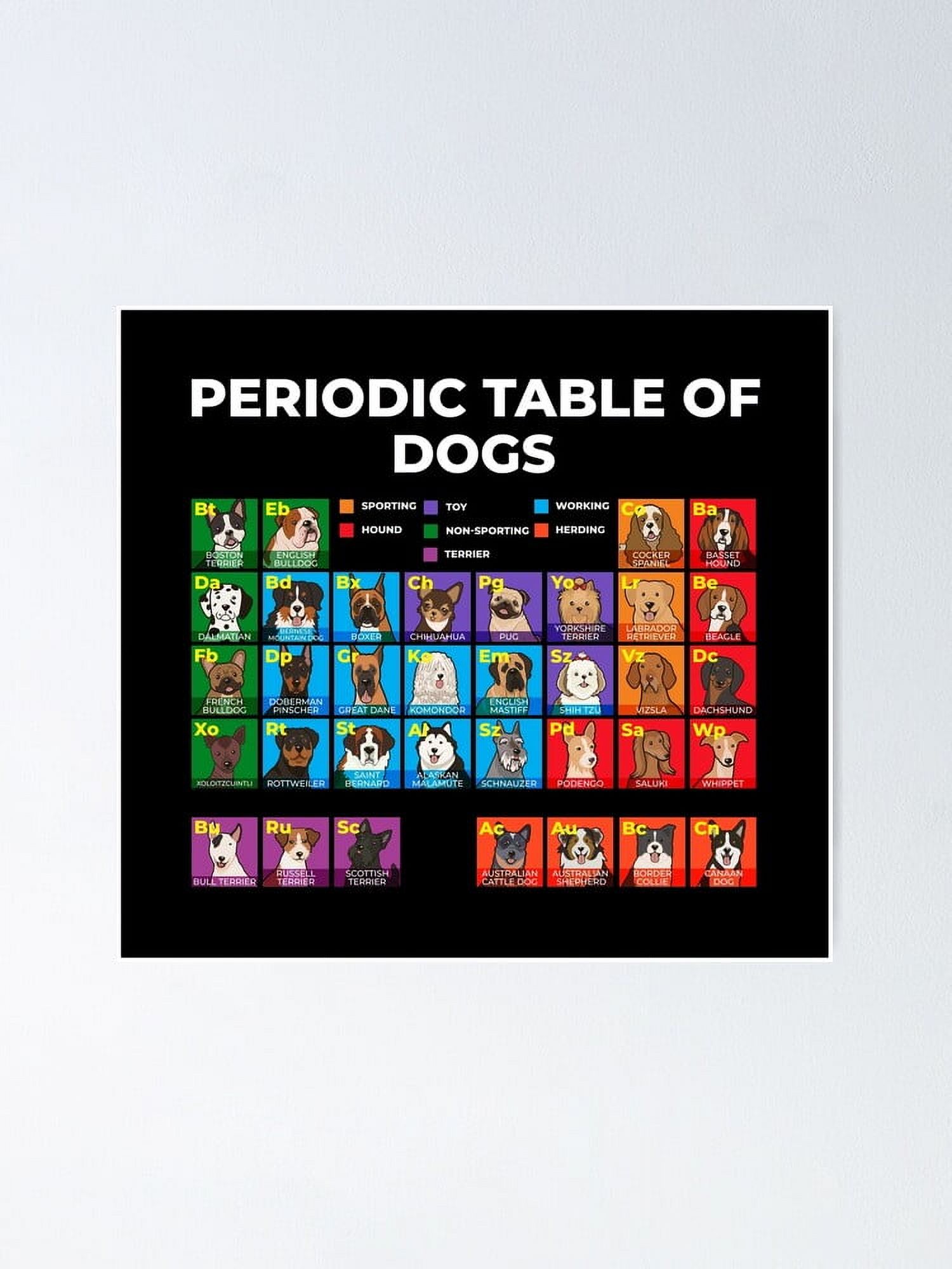 Aaroca Periodic Table of Dogs, Dog Lover, Funny Science Unframed ...
