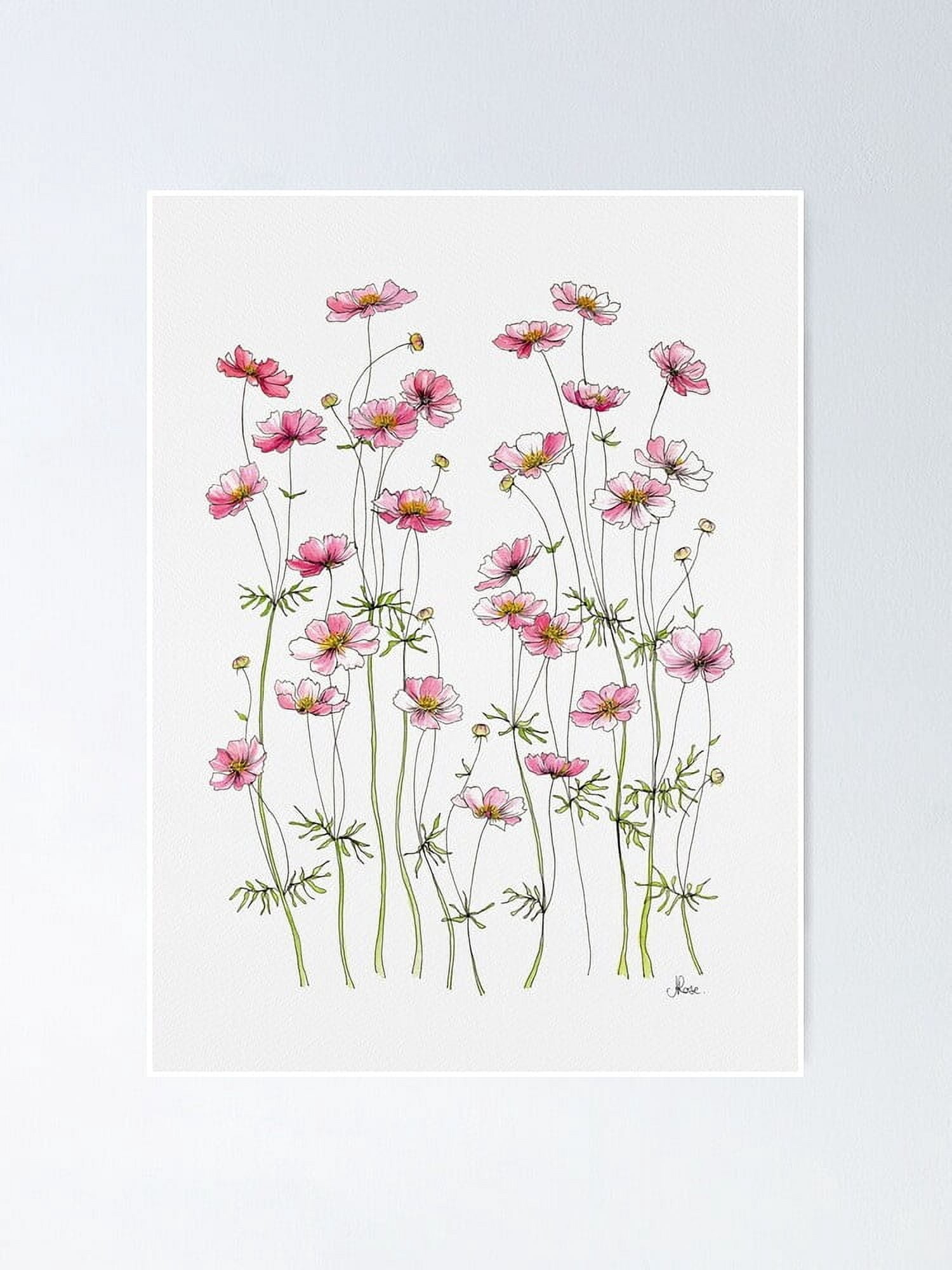 Aaroca Pink Cosmos Flowers (Unframed) Classic Decoration for Office ...