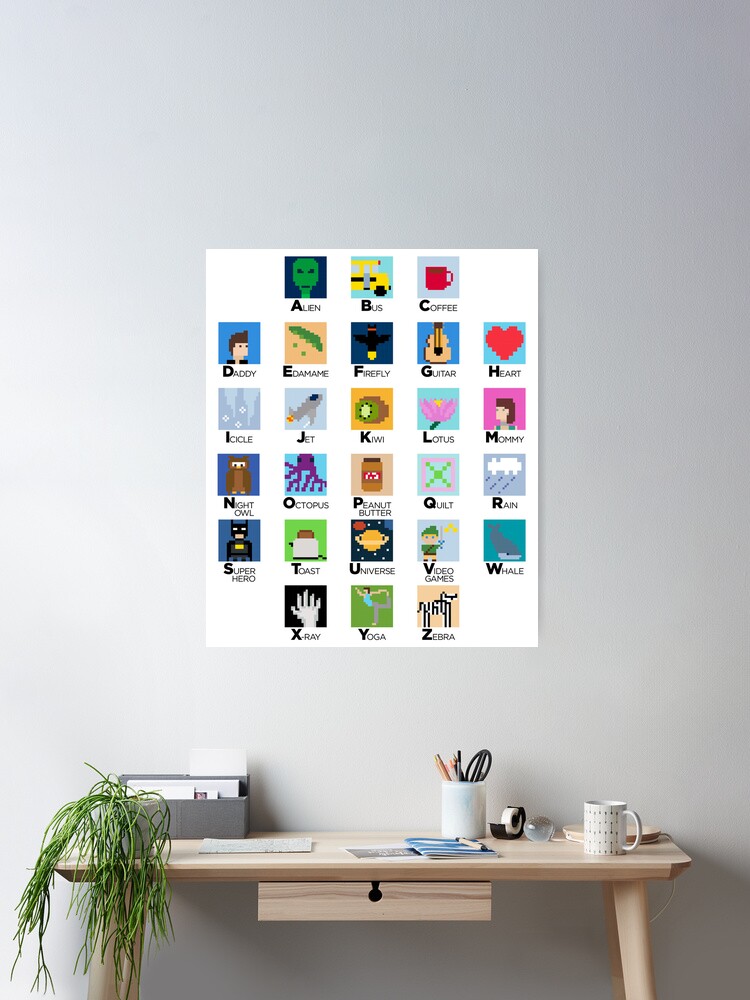 Aaroca Pixel Art Alphabet Poster Poster Classic Decoration for Office ...