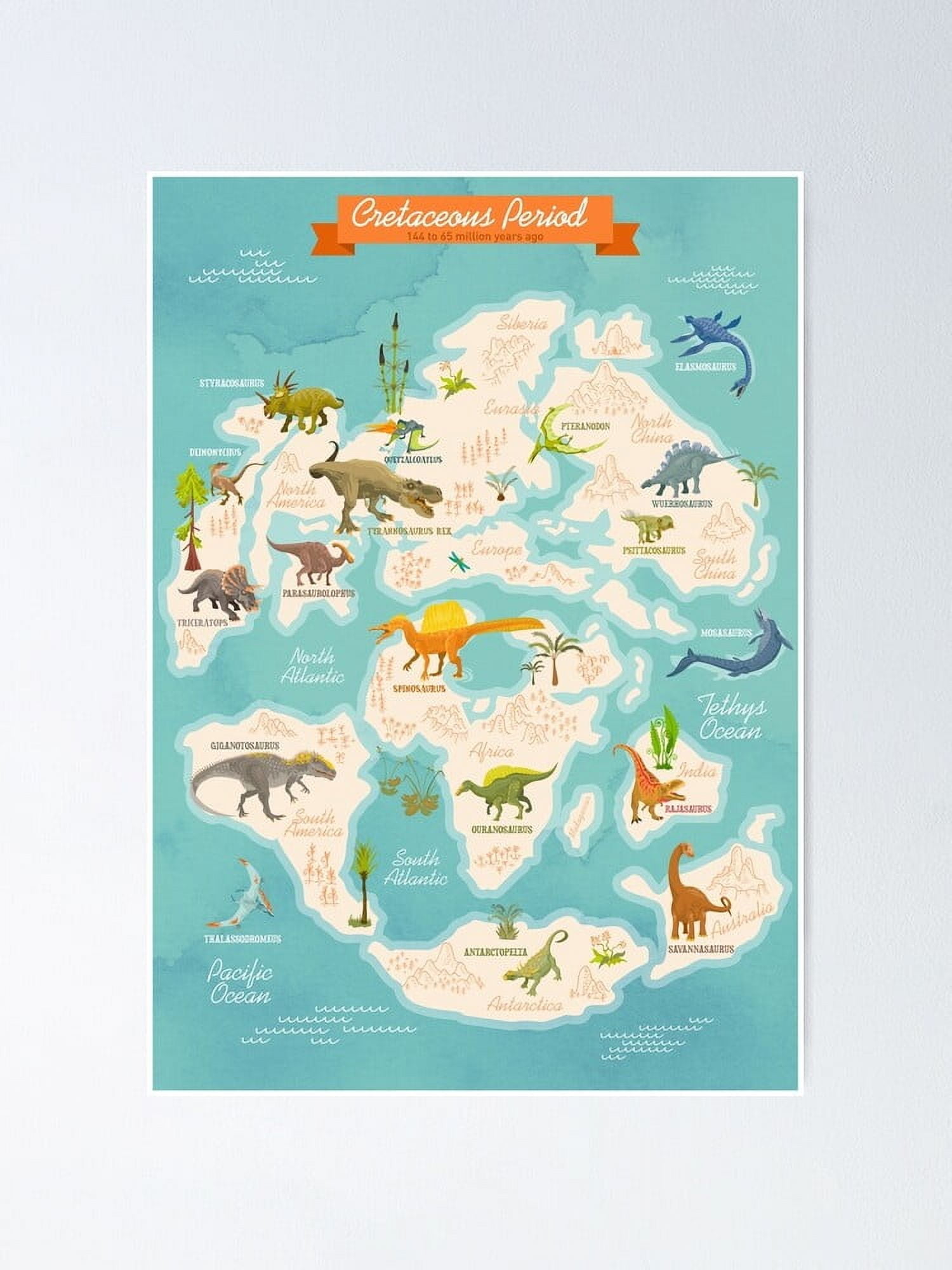 Aaroca Prehistoric World Map of the Cretaceous Period with plants ...
