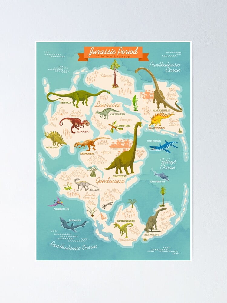 Aaroca Prehistoric World Map of the Jurassic Period with plants ...