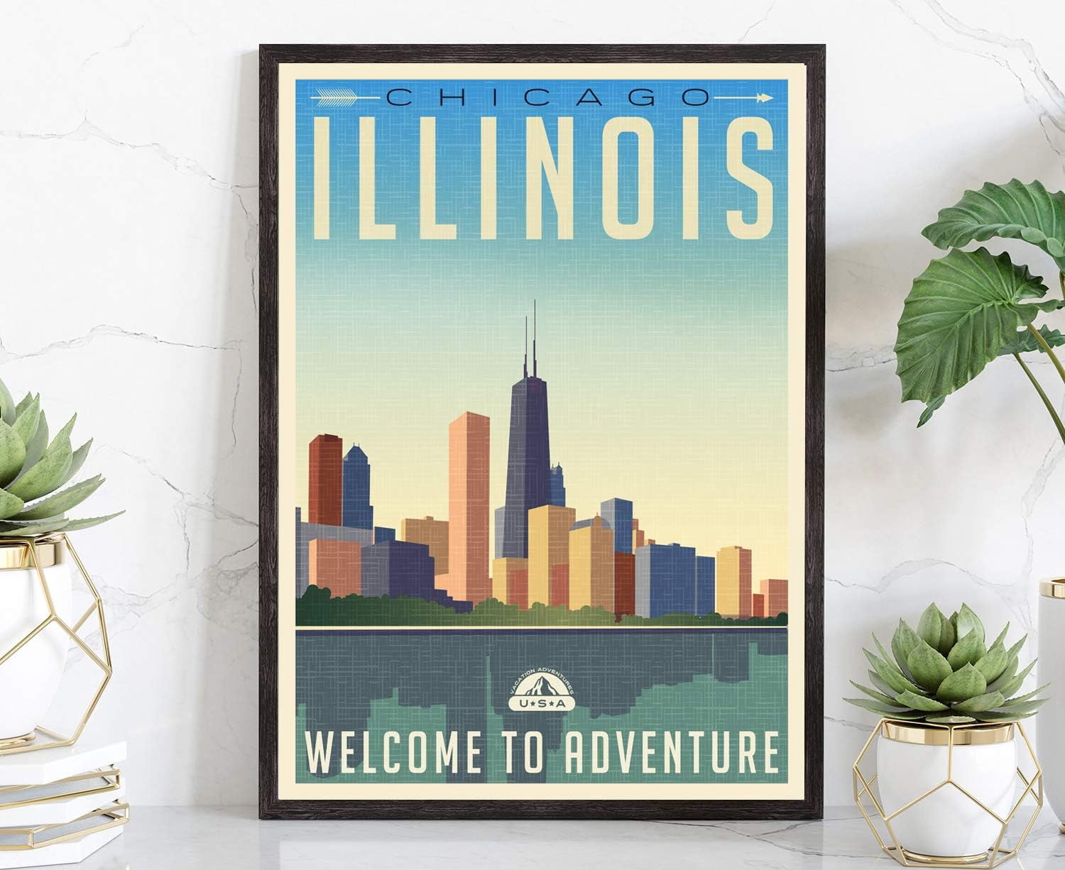 Aaroca Retro Style Travel Poster, Illinois, Vintage Rustic Poster Print ...