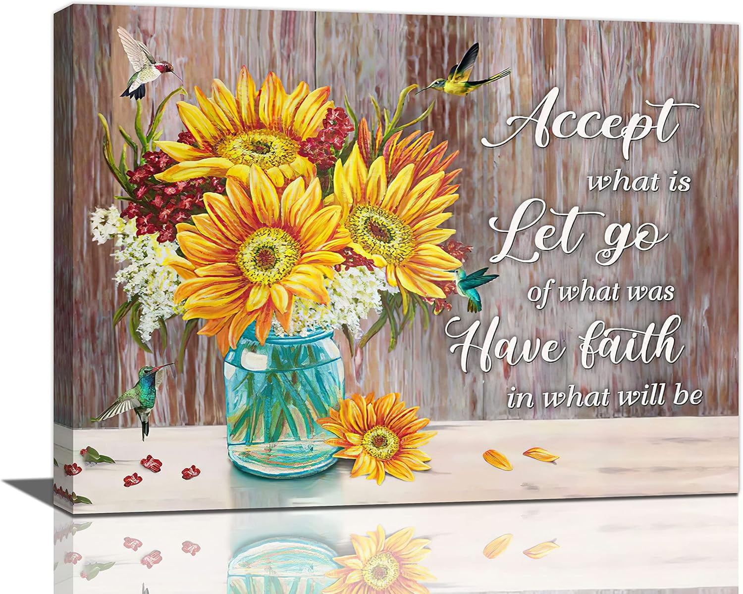 Aaroca Rustic Sunflower Hummingbird Wall Art Farmhouse Flower Pictures ...