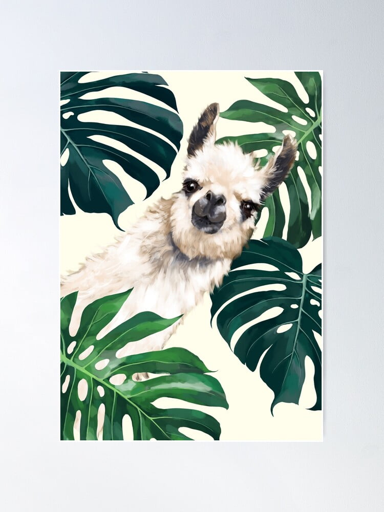 Aaroca Sneaky Llama in Tropical Monstera Poster Canvas Poster - Modern ...