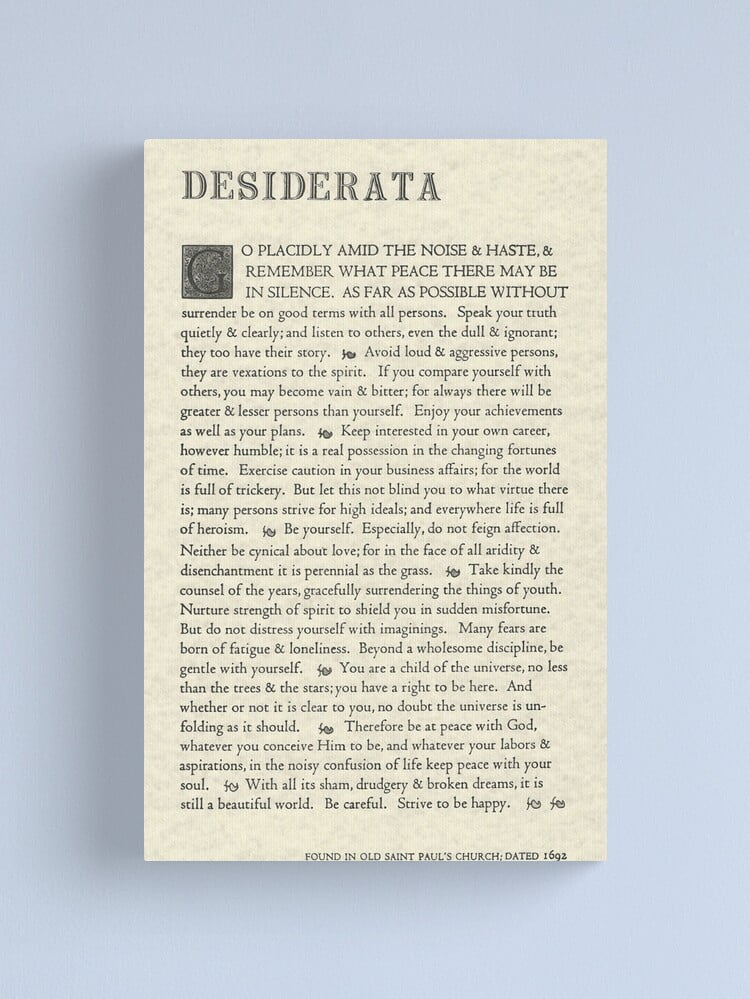 Aaroca The Original Desiderata Poster by Max Ehrmann Canvas Print (Unframed) Classic Decoration ...