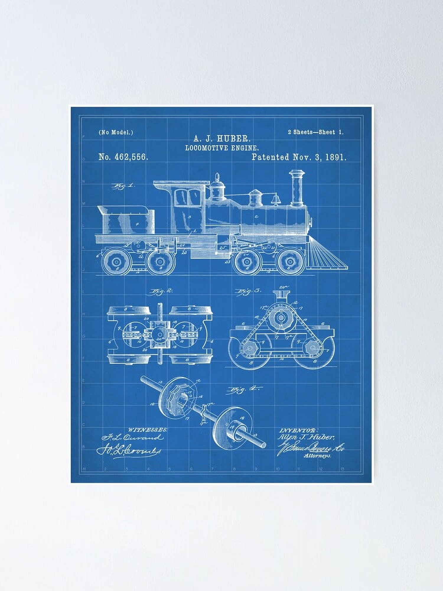 Aaroca Train Locomotive Patent - Steam Train Art - Blueprint Unframed ...