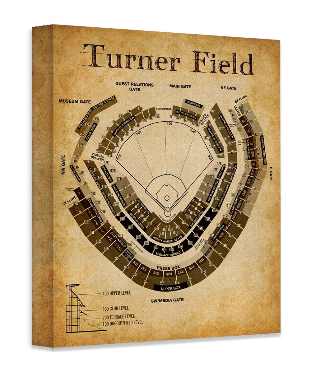 Aaroca Turner Field Seating Chart Stretched Canvas Poster – Vintage Turner Field Art, Braves ...