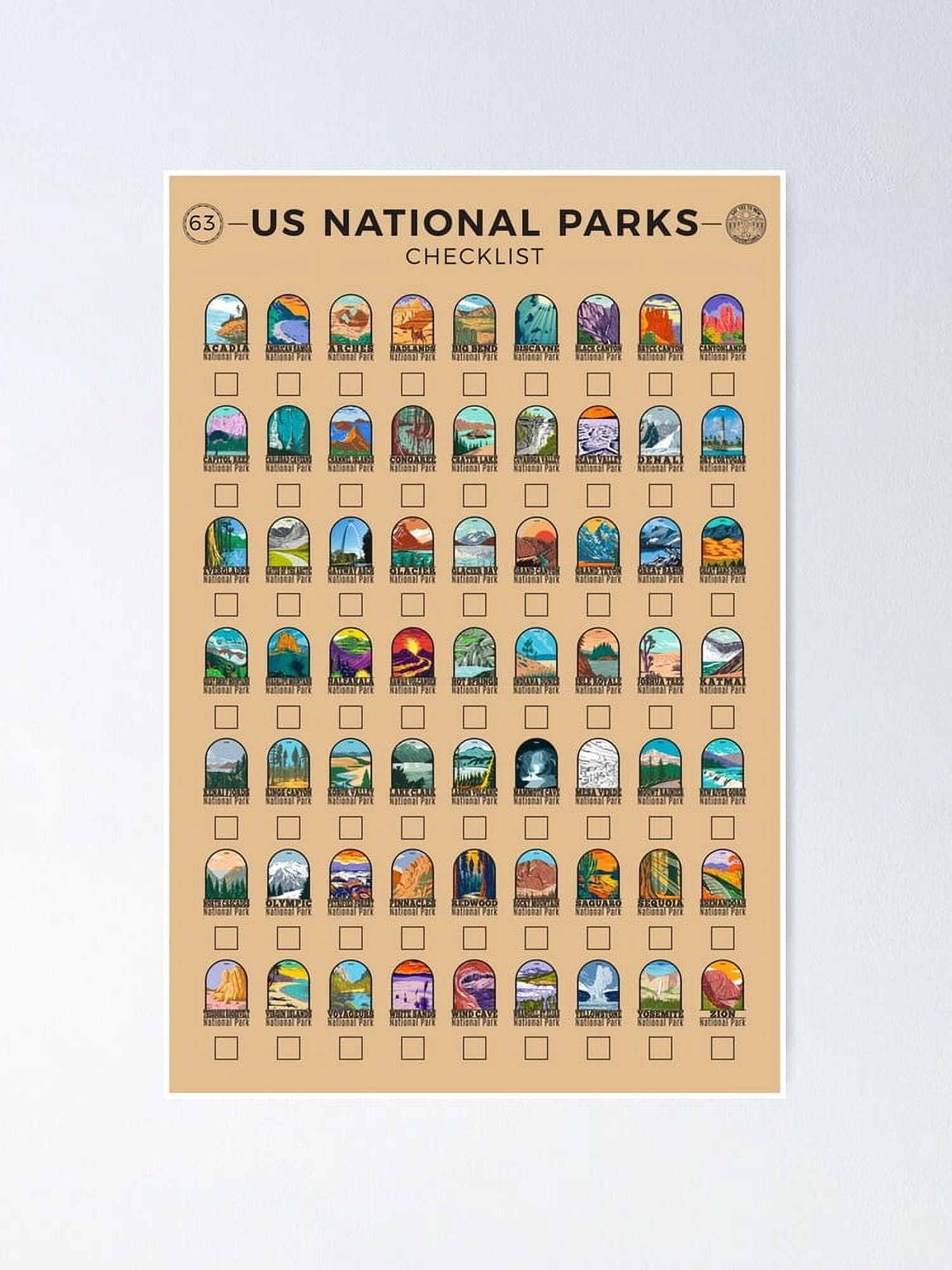 Aaroca US National Parks Checklist (Unframed) Classic Decoration for ...