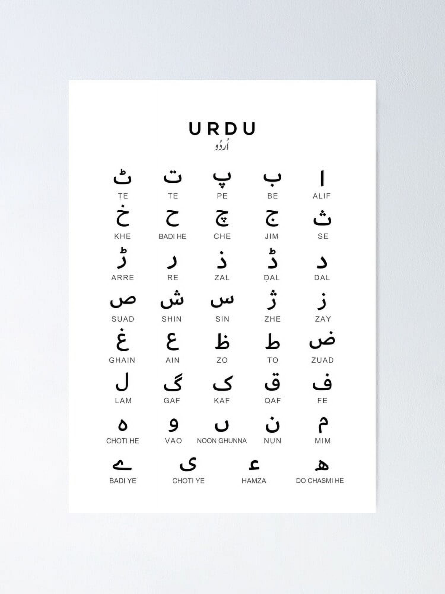Aaroca Urdu Alphabet Chart, Language Learning Chart, White Poster ...