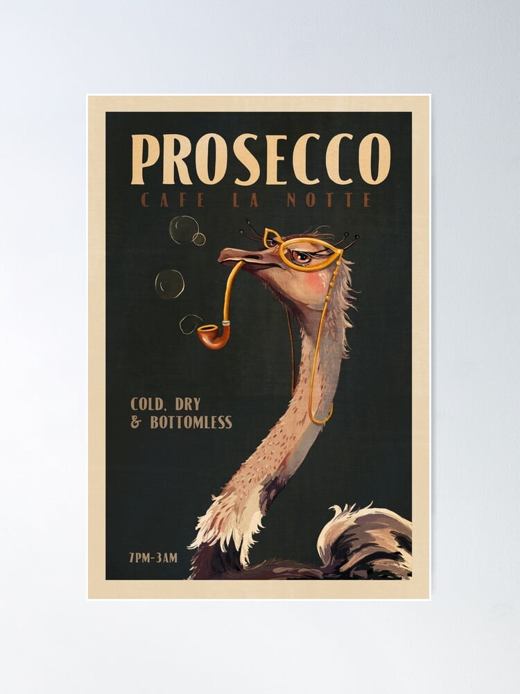 Aaroca Vintage Art Deco Prosecco Poster. Cool Wine Drinker Print With ...