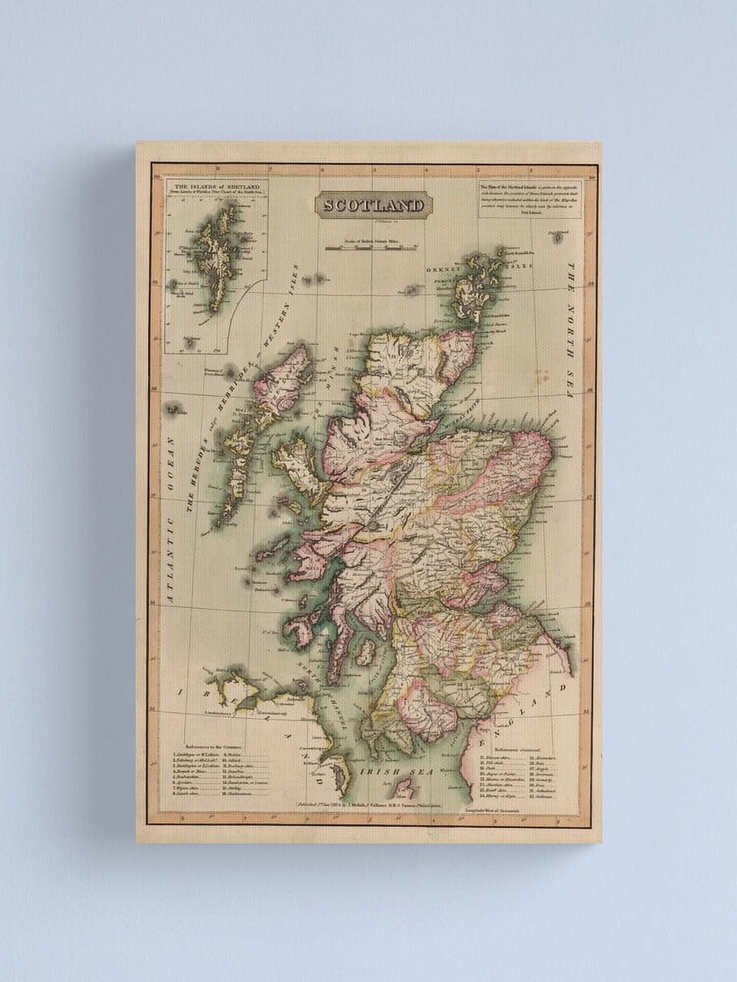 Aaroca Vintage Map of Scotland (1814) Canvas Print (Unframed) Classic ...