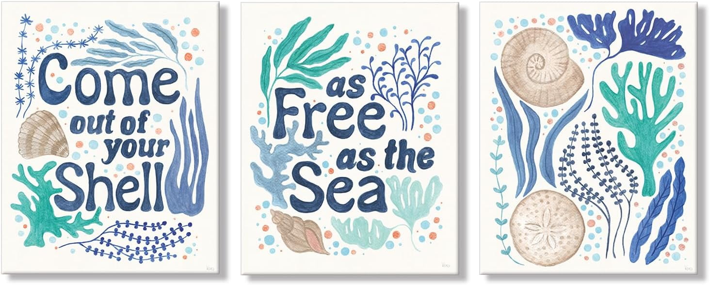 Aaroca Watercolor Blue Teal Ocean Coastal Wall Art Coral Seashells ...