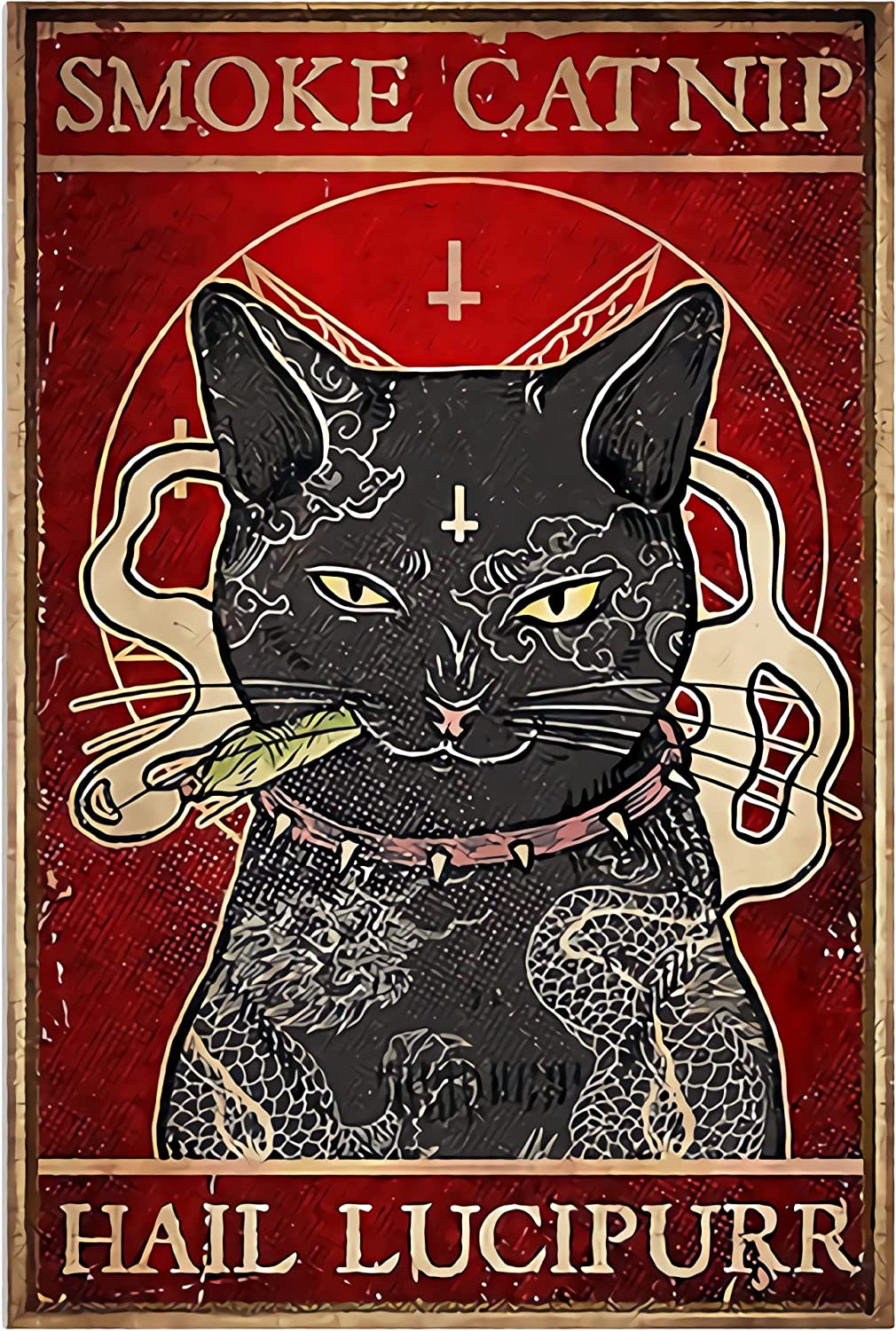 ASPORIC Vintage Tin Sign Smoke Catnip Metal Tin Signs (2pc-Size 20x30cm ...