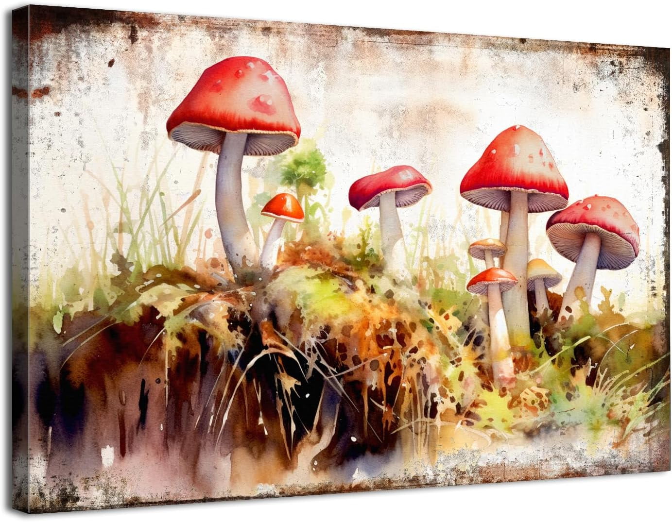 Aaroca Watercolor Red Mushroom Wall Art Kitchen Decor Retro Abstract ...