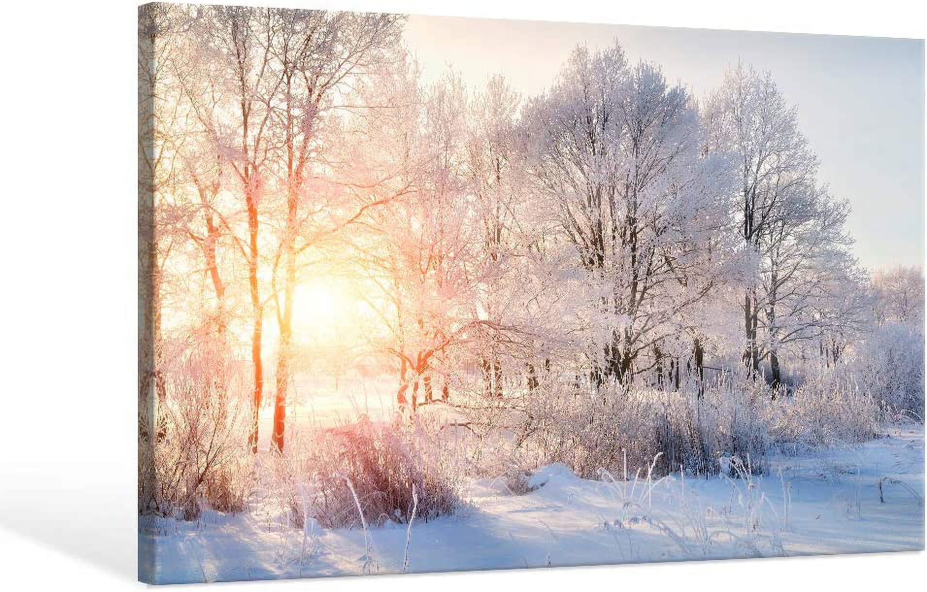 Aaroca Winter Tree Canvas Wall Art Snow Covered Winter Forest Sunrise ...