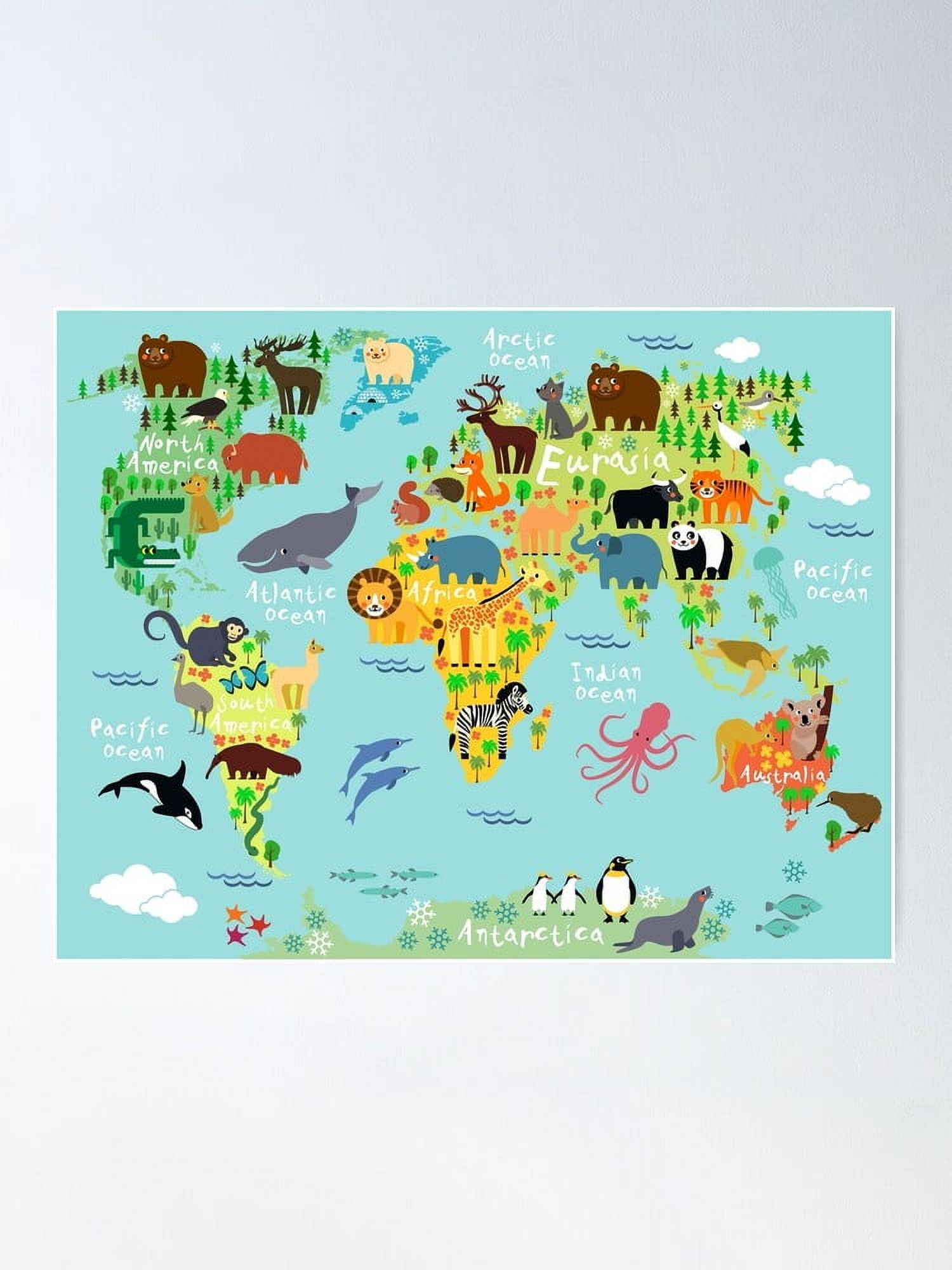 Aaroca World Animal Map Poster Canvas Poster - Modern Wall Art for Home ...