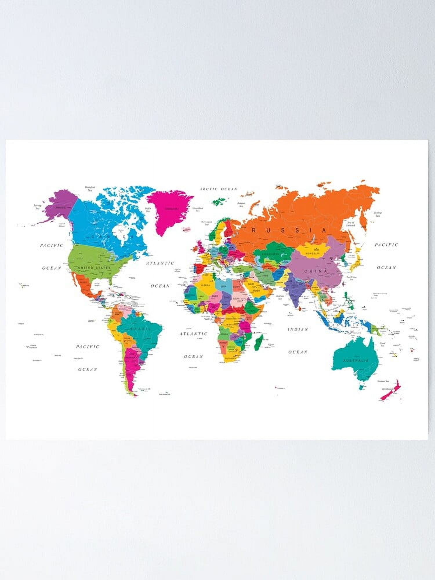 Aaroca World Map in Fun Colors (Unframed) Classic Decoration for Office ...