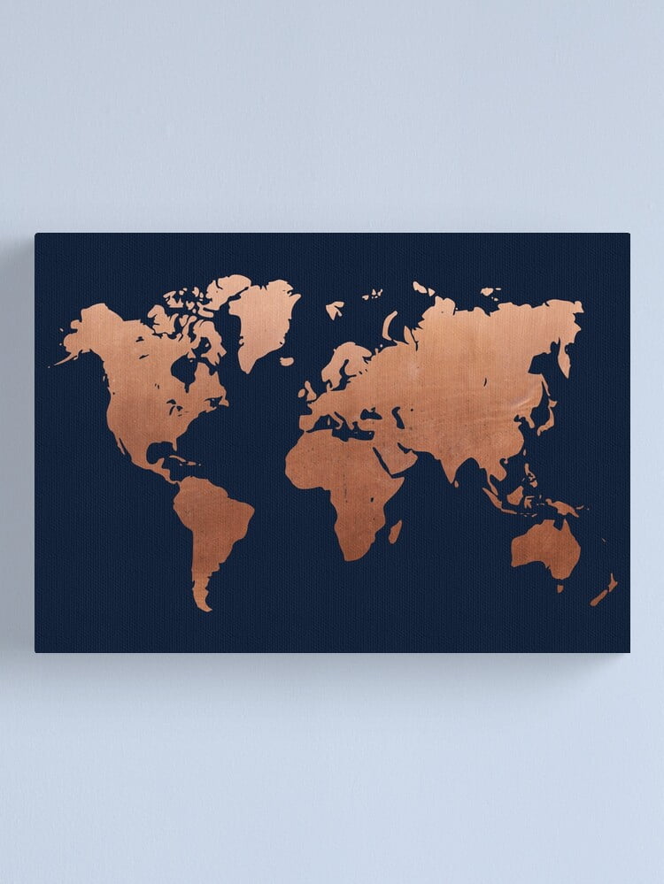 Aaroca World map - Navy blue and copper Canvas Print Canvas Poster ...