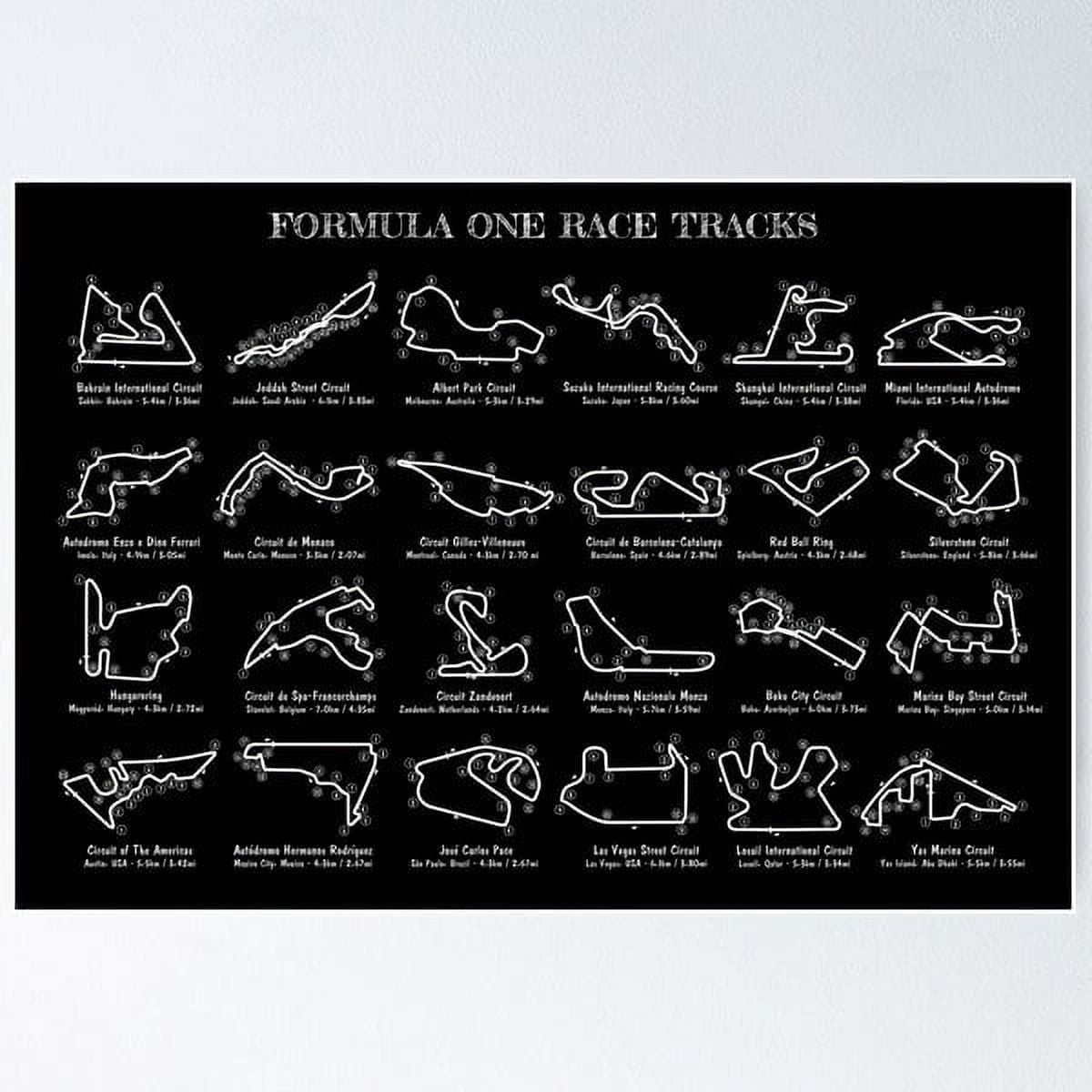 Aaroca new F1 Race Tracks (White Stencil-No Background) Poster Unframed ...