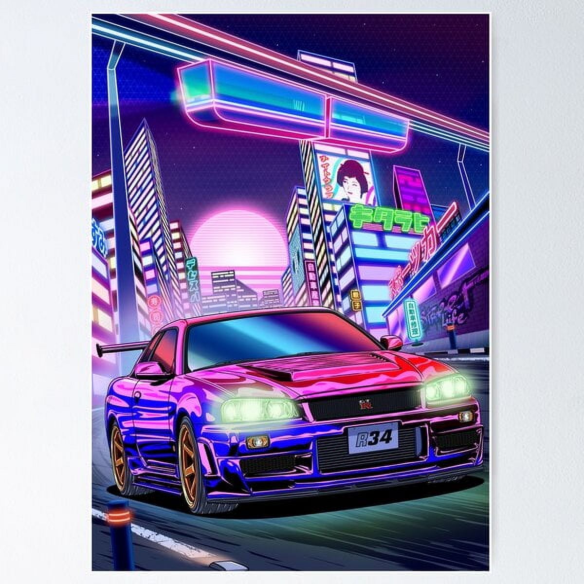 Aaroca new Nissan Skyline GT-R R34 Vaporwave Poster Unframed Canvas ...