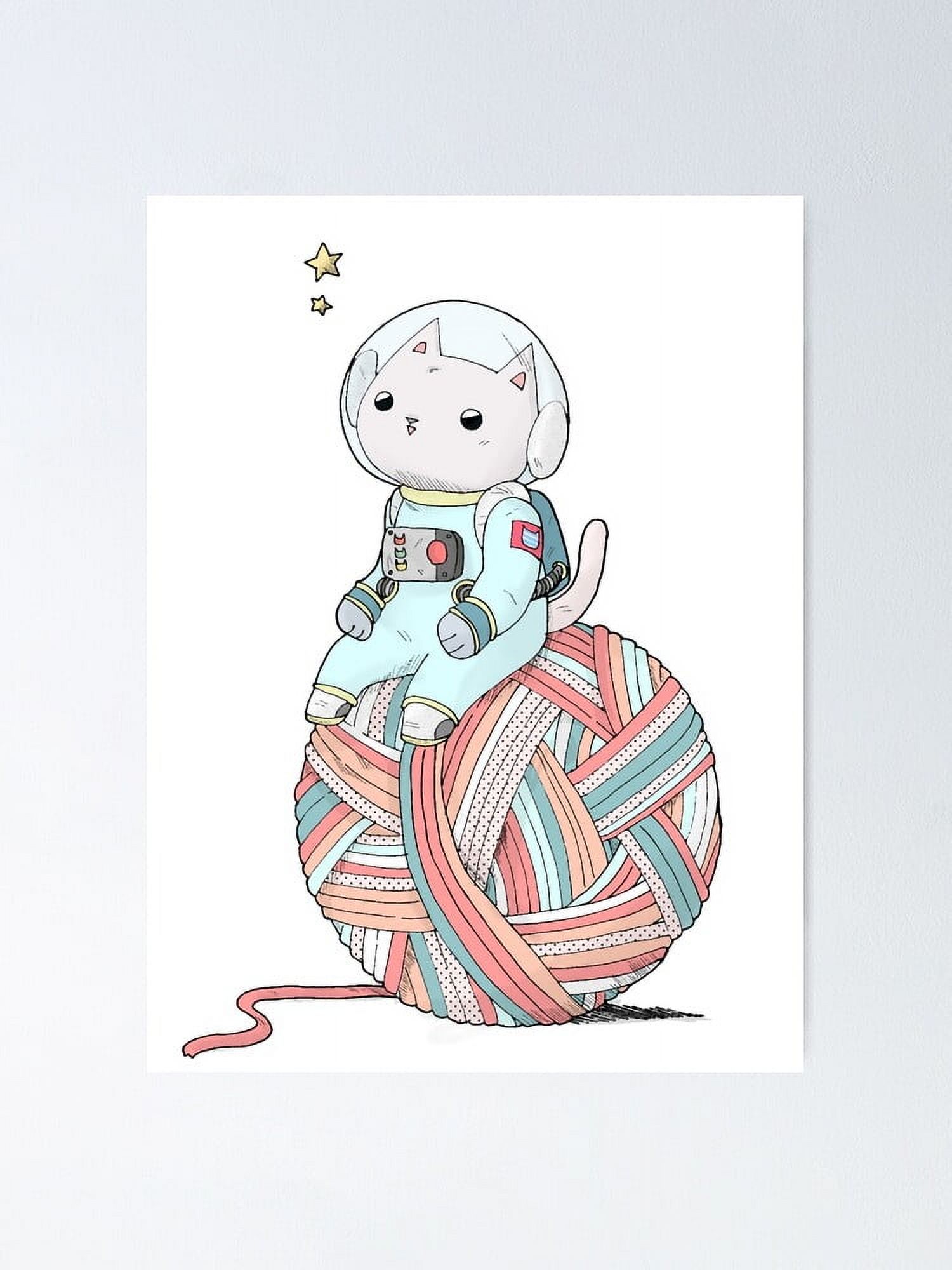 Aaroca new Space Cat on Planet Yarn Ball Unframed Canvas Unique Wall ...