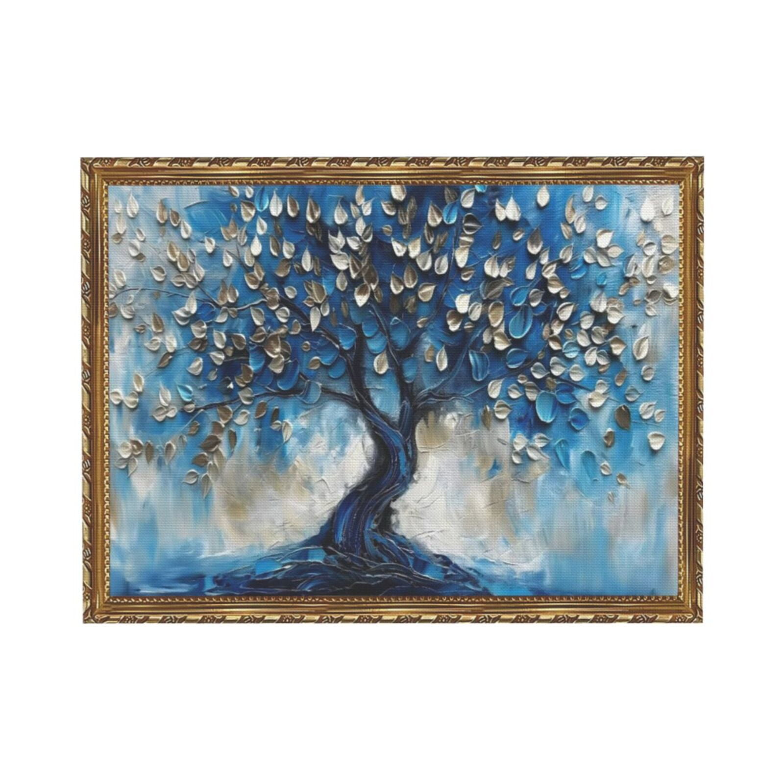 Aarocafa – 3D Textured Blue Tree Wall Art (Gold Plastic Frame) |Viral ...