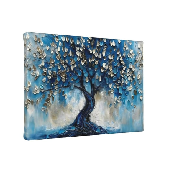 Aarocafa – 3D Textured Blue Tree Wall Art (Wood Inner Frame) |Modern ...