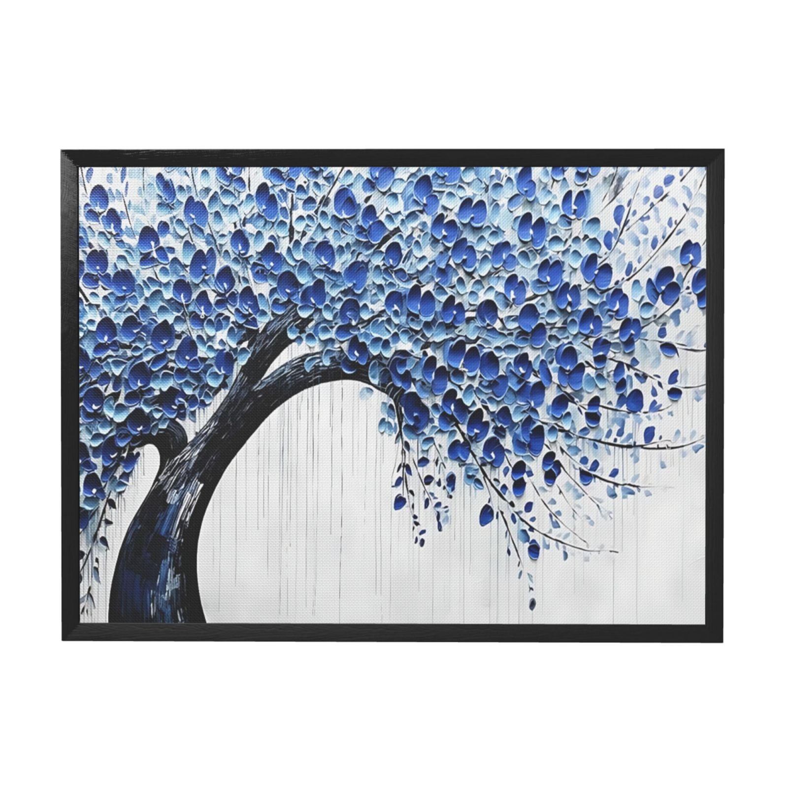 Aarocafa – Blue Tree of Life Wall Art – Bold Textured Floral Canvas ...