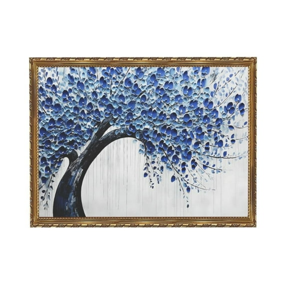 Aarocafa – Blue Tree of Life Wall Art – Luxe Textured Floral Canvas ...