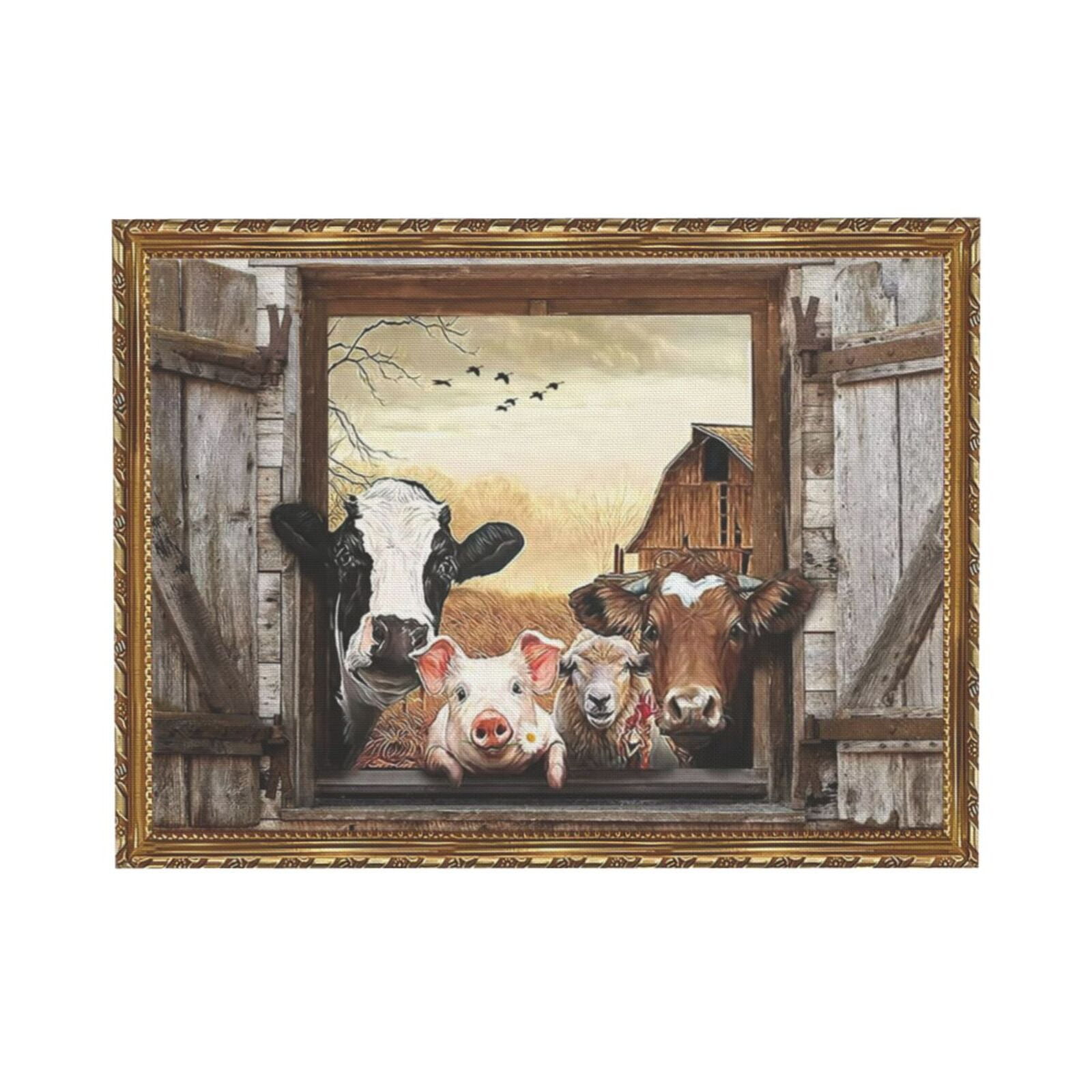 Aarocafa – Farmhouse Barnyard Animal Art (Gold Plastic Frame) | Cottage ...