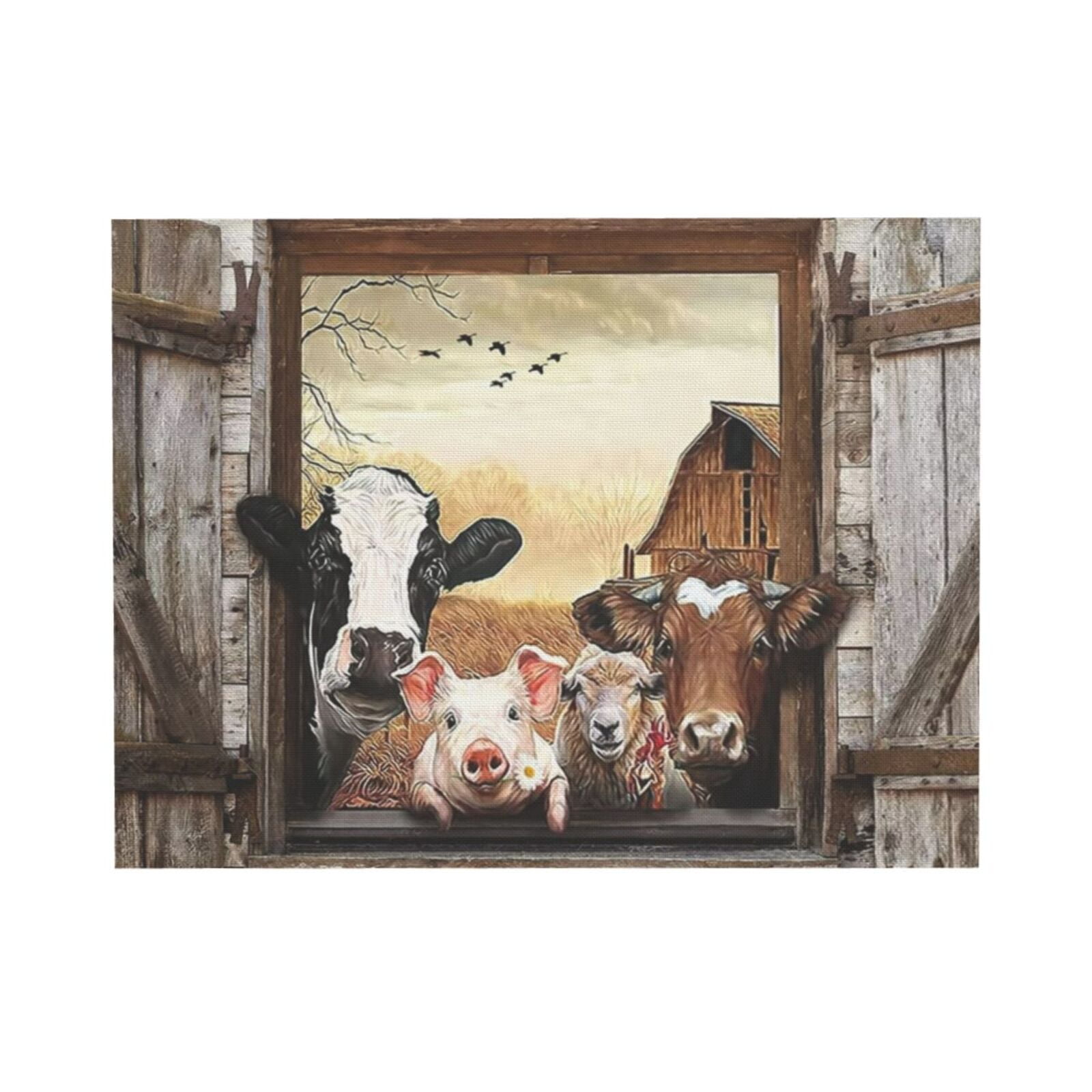 Aarocafa – Farmhouse Barnyard Animal Canvas Art | Cottage Core Rustic ...