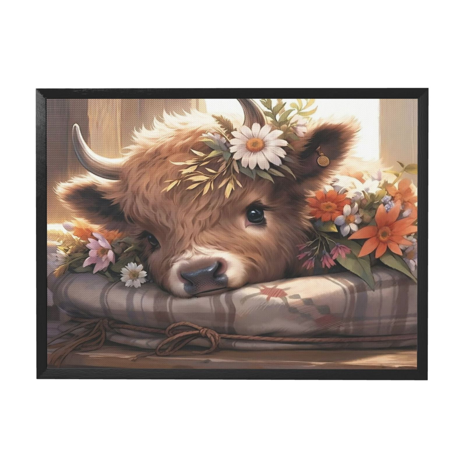 Aarocafa Floral Highland Calf Art (Black Plastic Frame) – Whimsy Core ...