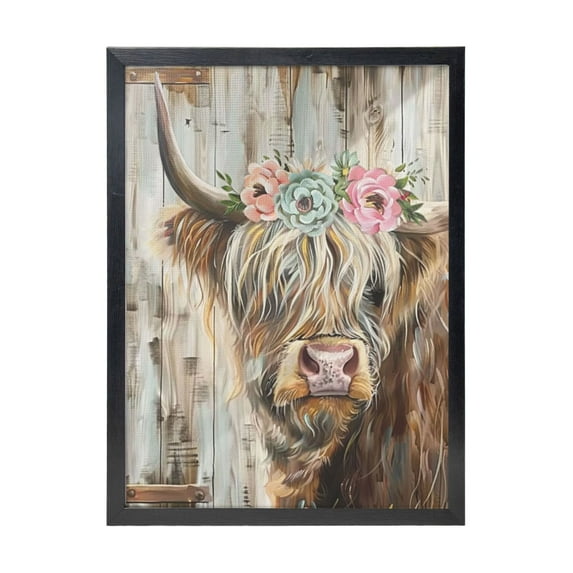Aarocafa – Floral Highland Cow Art (Black Plastic Frame) | Cottage Core ...