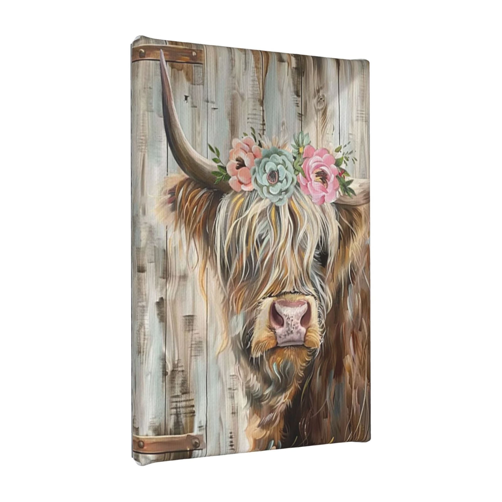 Aarocafa – Floral Highland Cow Canvas Art (Wood Inner Frame) | Cottage ...