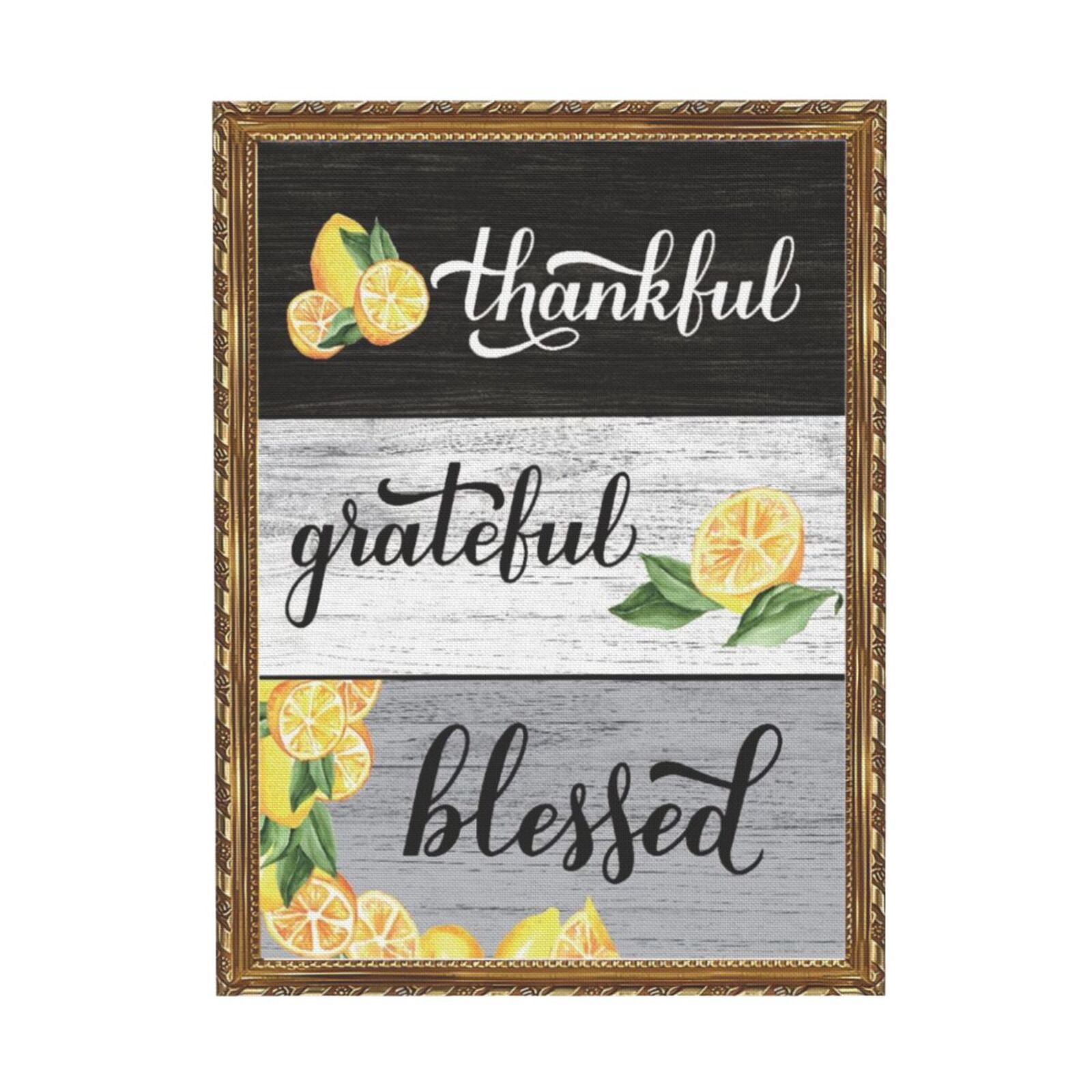 Aarocafa Gold Frame Grateful Thankful Blessed Lemon Canvas Art – Modern Rustic Lemon Sign 12x18 ...