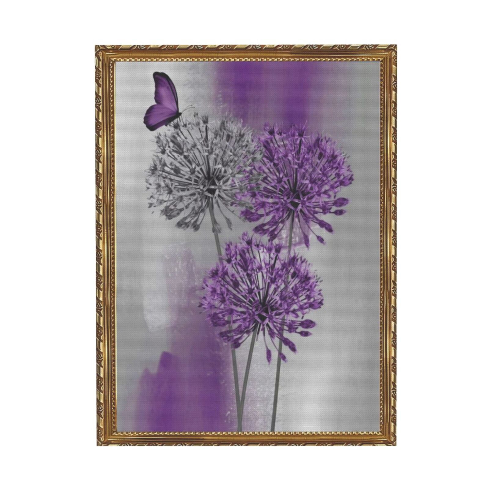 Aarocafa Gold Frame Purple Allium & Butterfly Canvas Art – Luxe ...