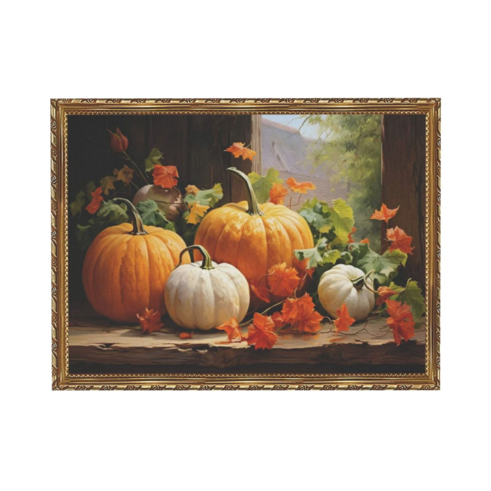 Aarocafa Gold Plastic Frame Autumn Pumpkin Wall Art-Luxe Harvest Canvas ...