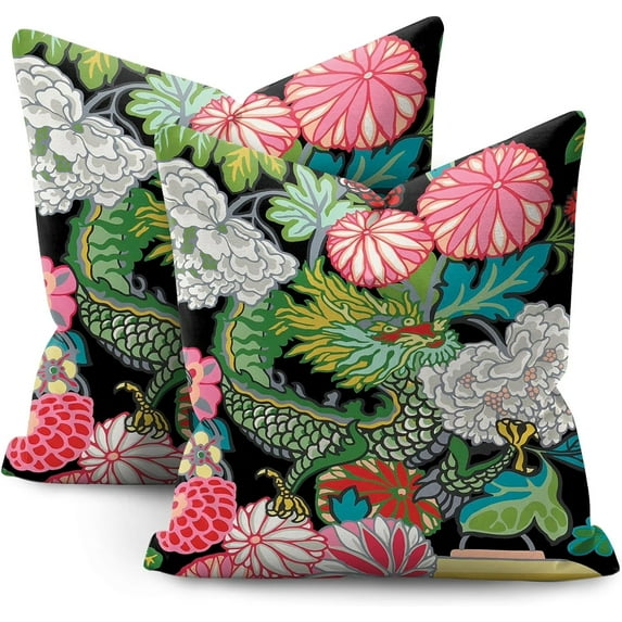 Aarocafa – Ins-Trend Oriental Dragon Floral Pillow Cover Set (2-Pack ...