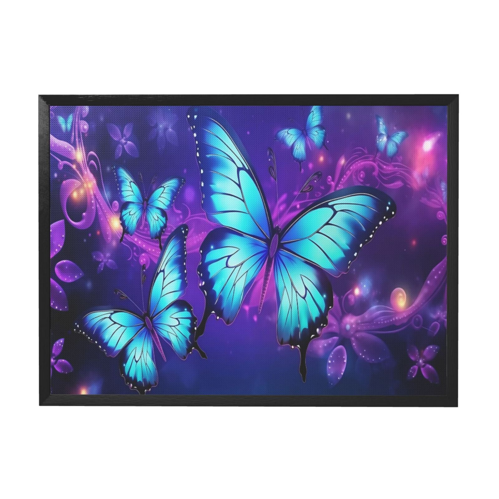Aarocafa – Neon Blue Butterfly Art (Black Plastic Frame) | Enchanted ...