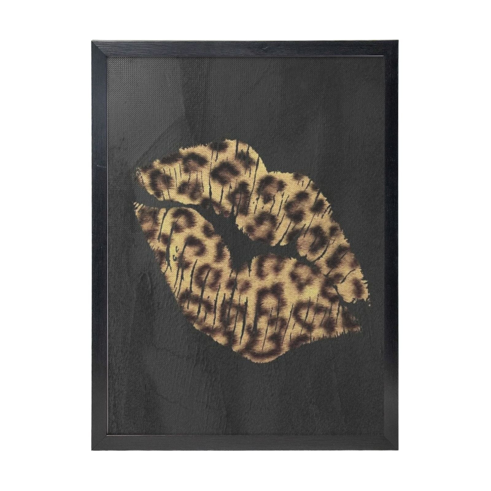 Aarocafa – Sleek Black Frame Leopard Print Lip Canvas Art – Modern-Edgy ...