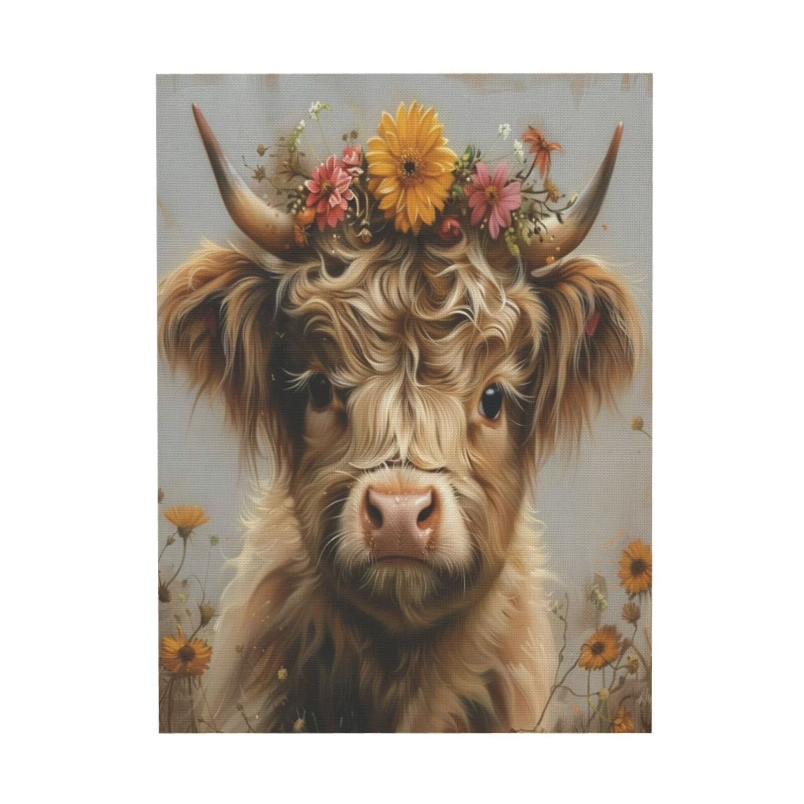 Aarocafa Unframed Floral Highland Cow Wall Art -Whimsical Vintage ...